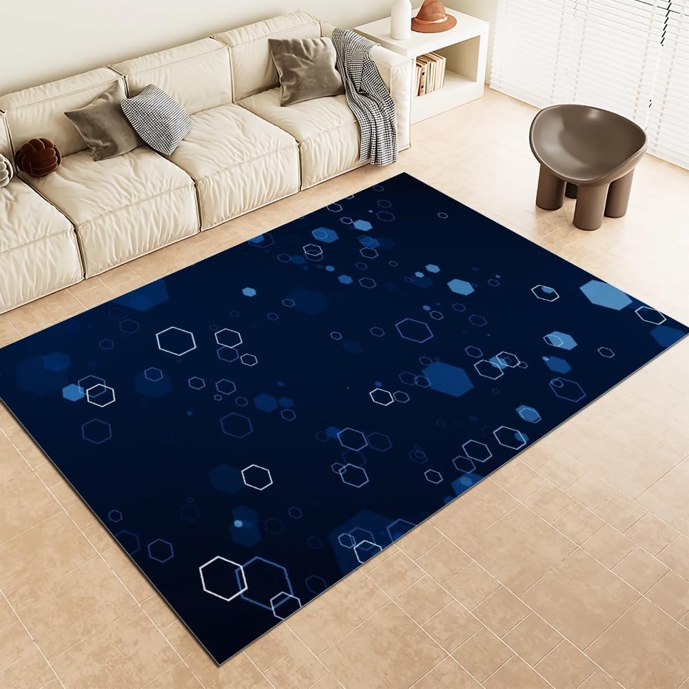 Simple Honeycomb Pattern Rugs Dark Blue Area Rug Modern Playroom Carpet ...