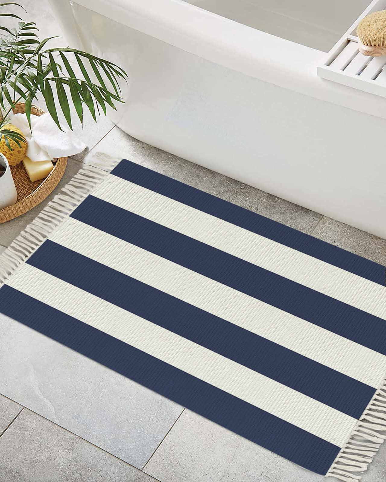 Simple Horizontal Stripes Line Bath Rug 2x3ft Woven Bathroom Entryway ...