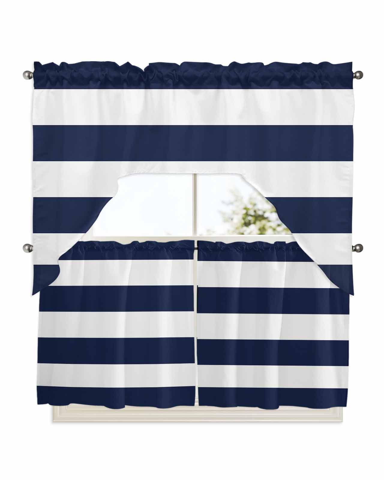 Simple Horizontal Stripes Line Kitchen Curtains Swag Valance and Tier ...