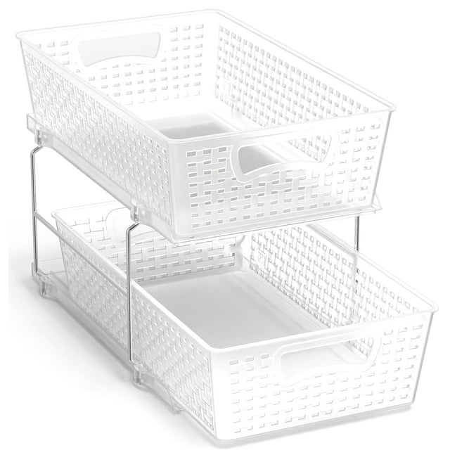 2 Tier Clear Weaved Basket Drawer - Small Storage Bins Single Organizer ...