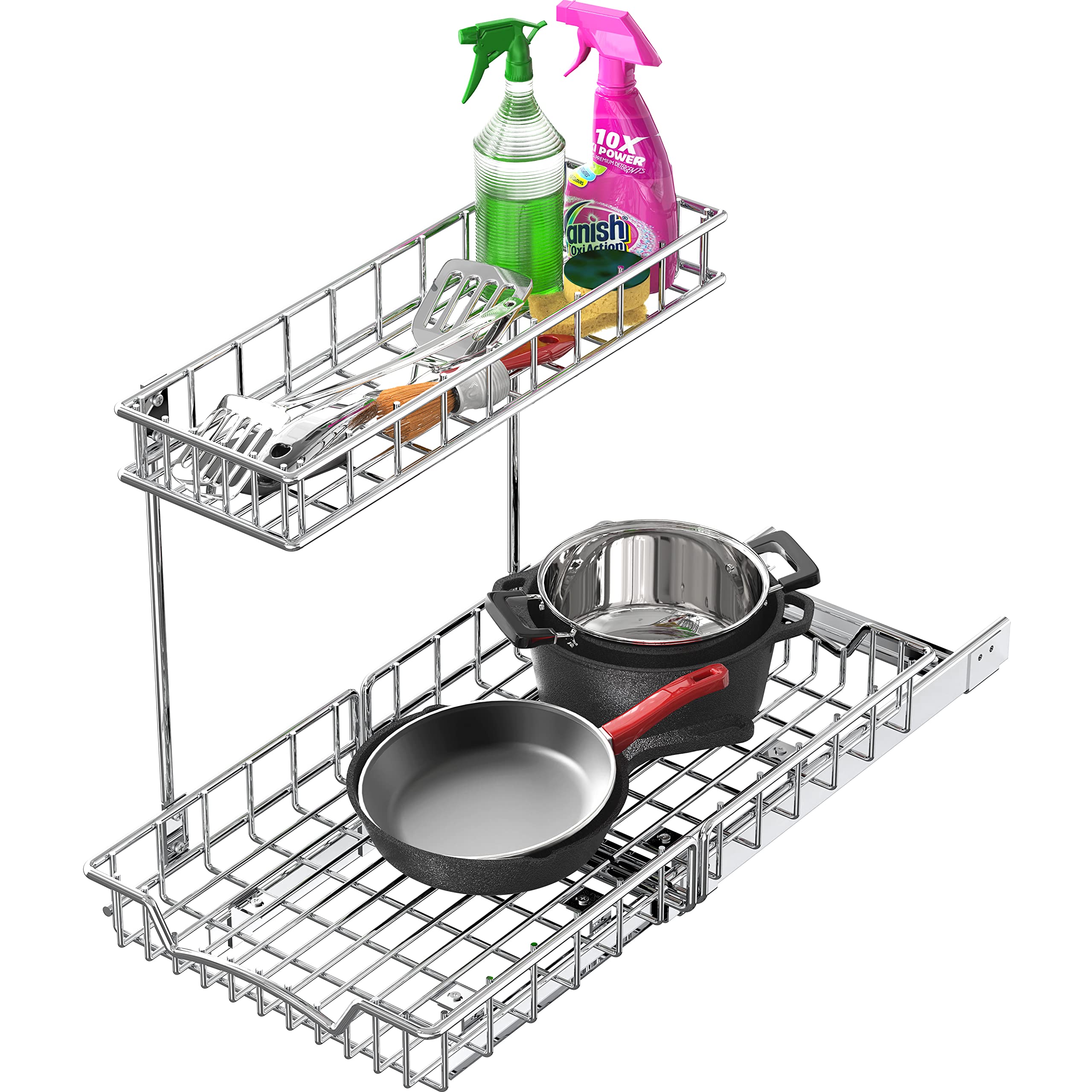 Simple Houseware 2-Tier Kitchen Pull Out Storage, Under Cabinet Metal ...
