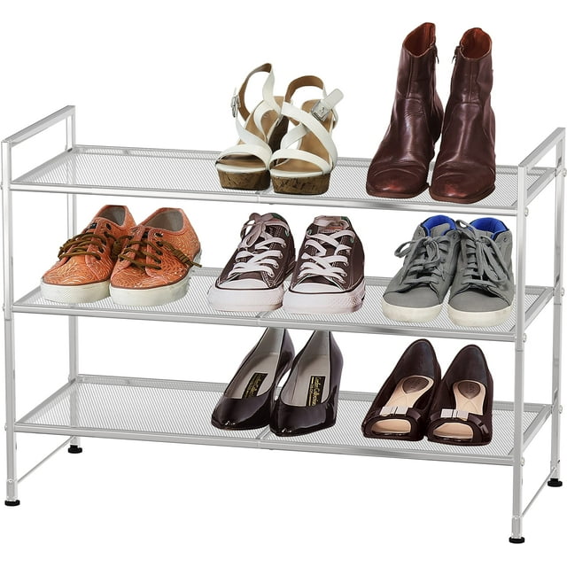 Simple Houseware 3-Tier Stackable Shoe Organizer, Space Saving Silver ...