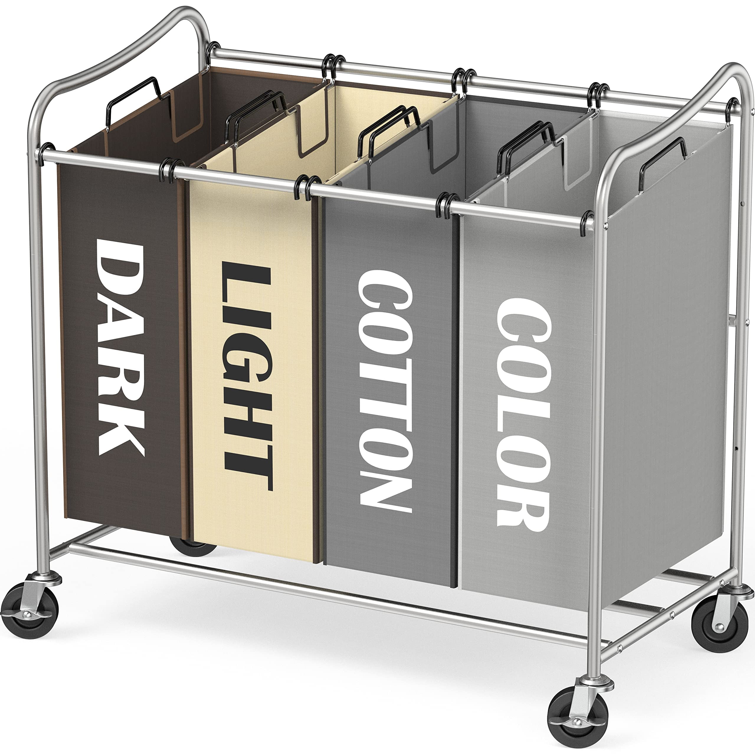 SimpleHouseware Heavy Duty Laundry Sorter Rolling Cart with 4 Bags ...