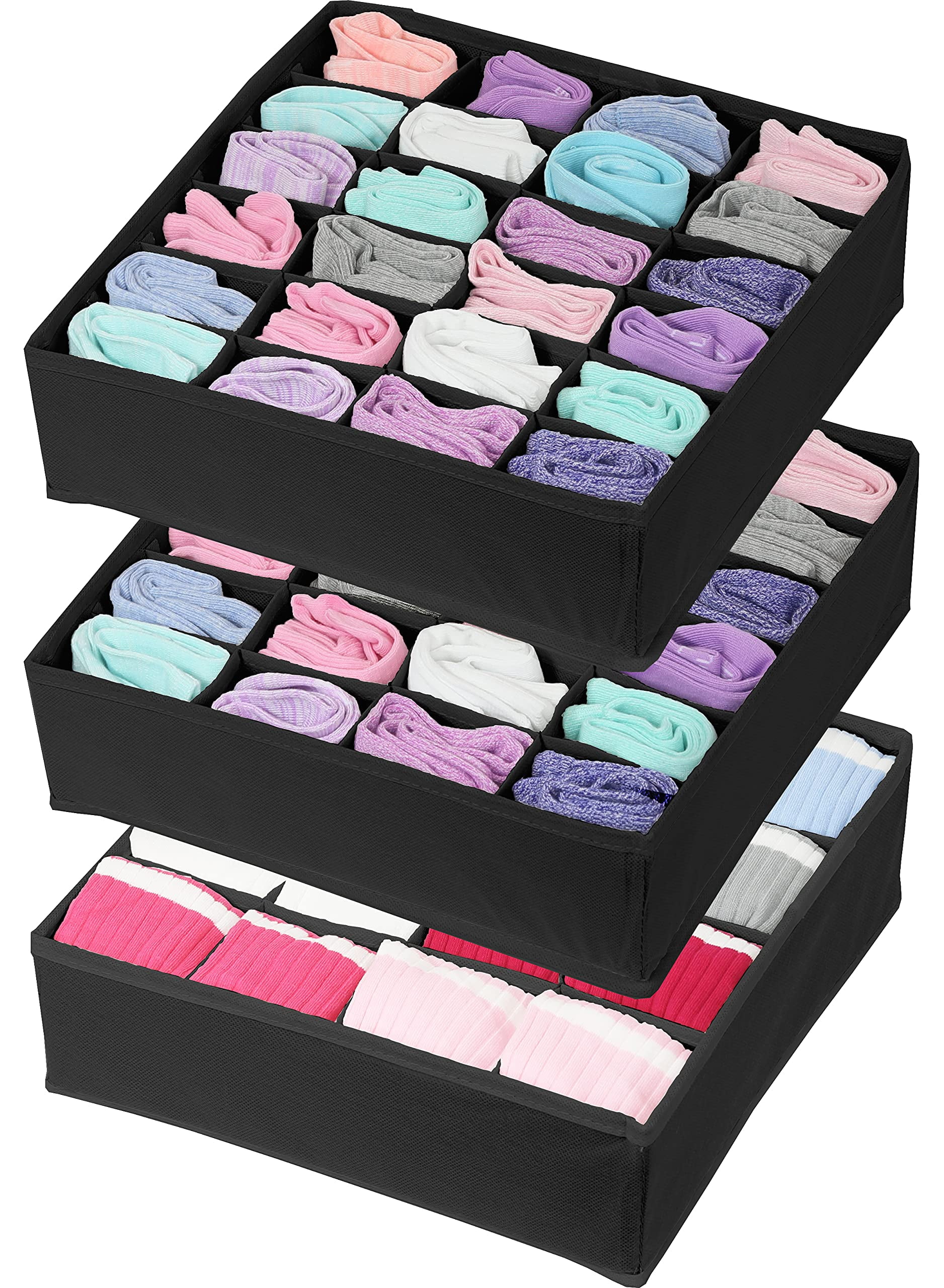 Simple Houseware 3-Pack Black Drawer Organizer Divider for Socks ...