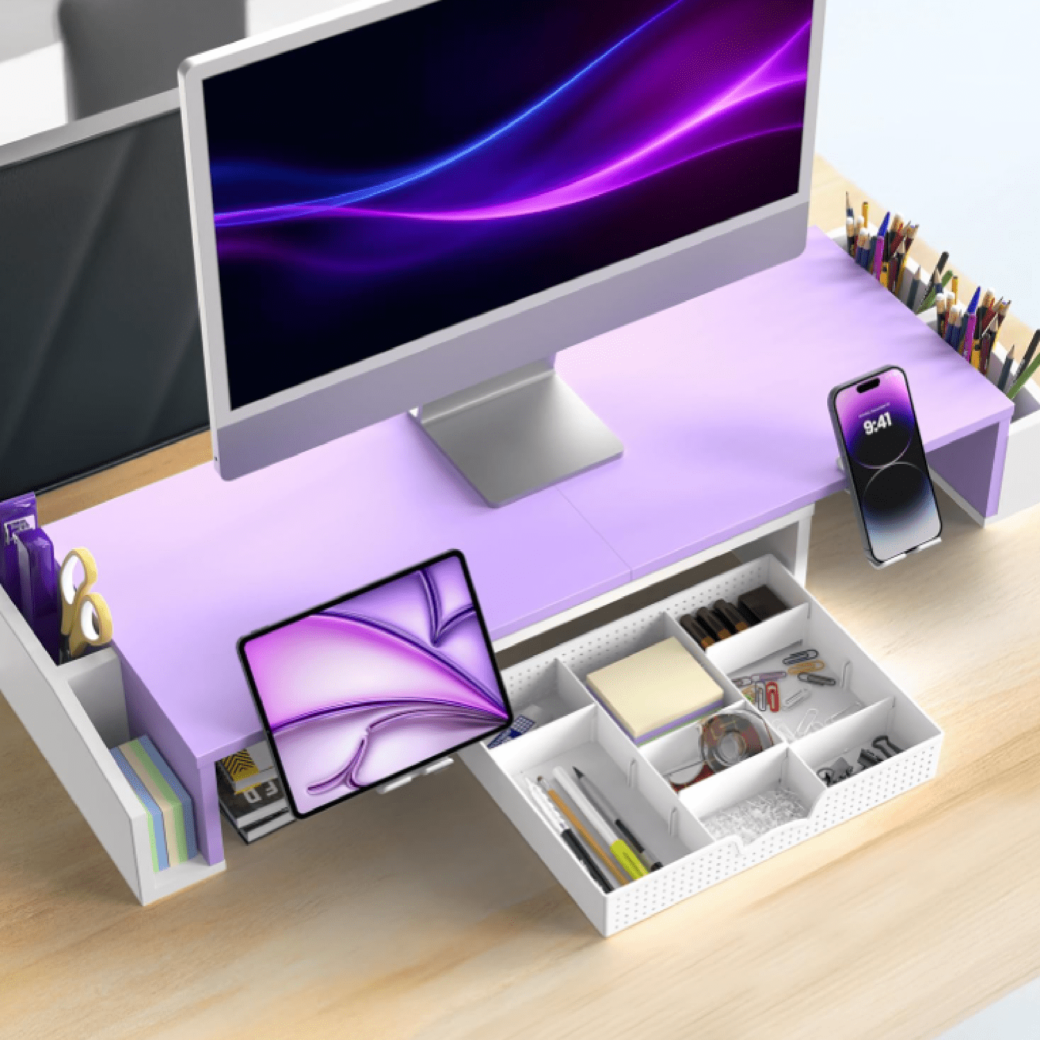 Simple Houseware Desk Dual Monitor Stand Riser with Drawer, Purple ...