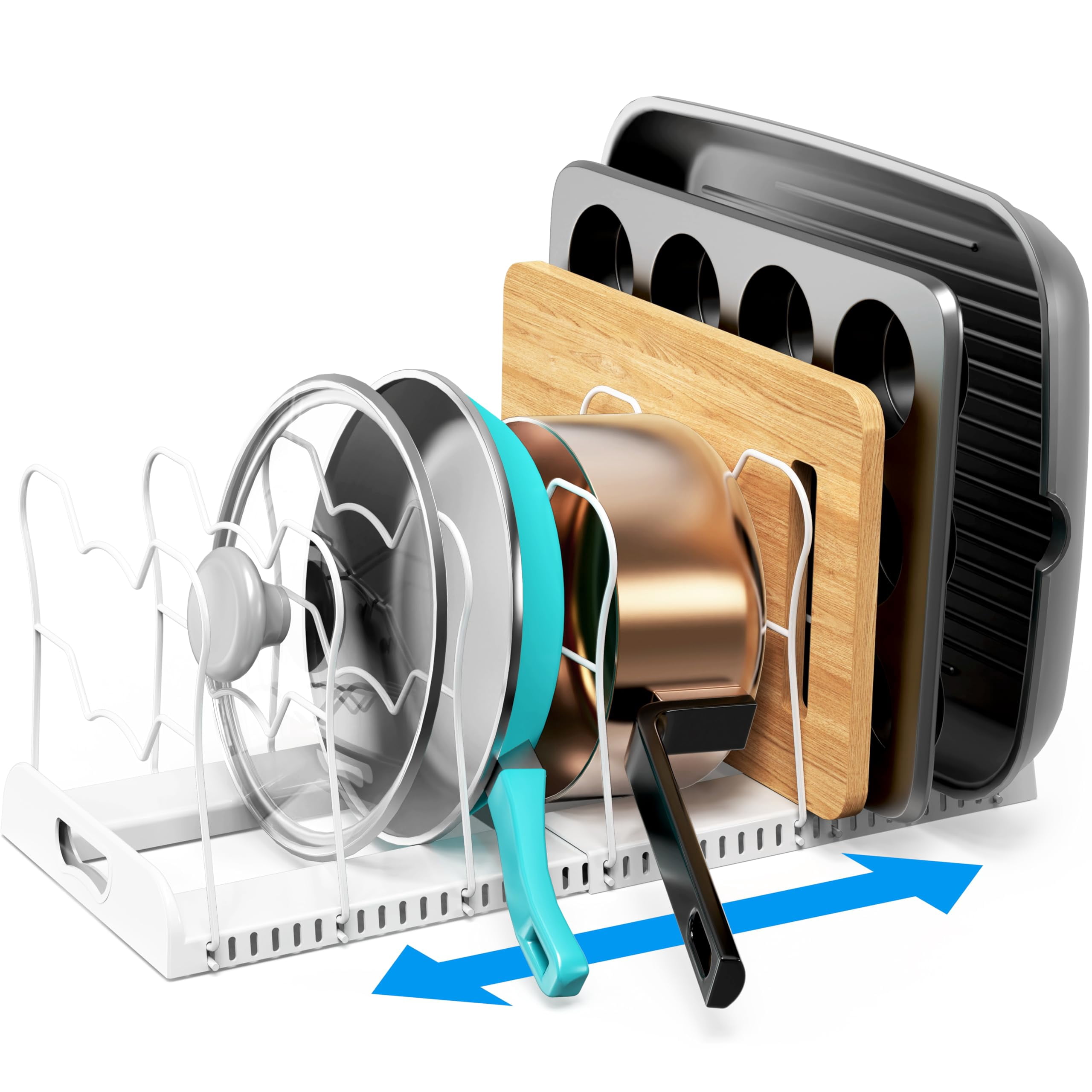 Simple Houseware Expandable Pan Organizer Rack, 10 Adjustable ...