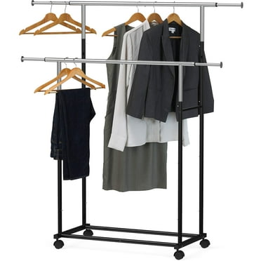 Zimtown Adjustable Double Rod Garment Rack Rolling Bar Rail Rack ...