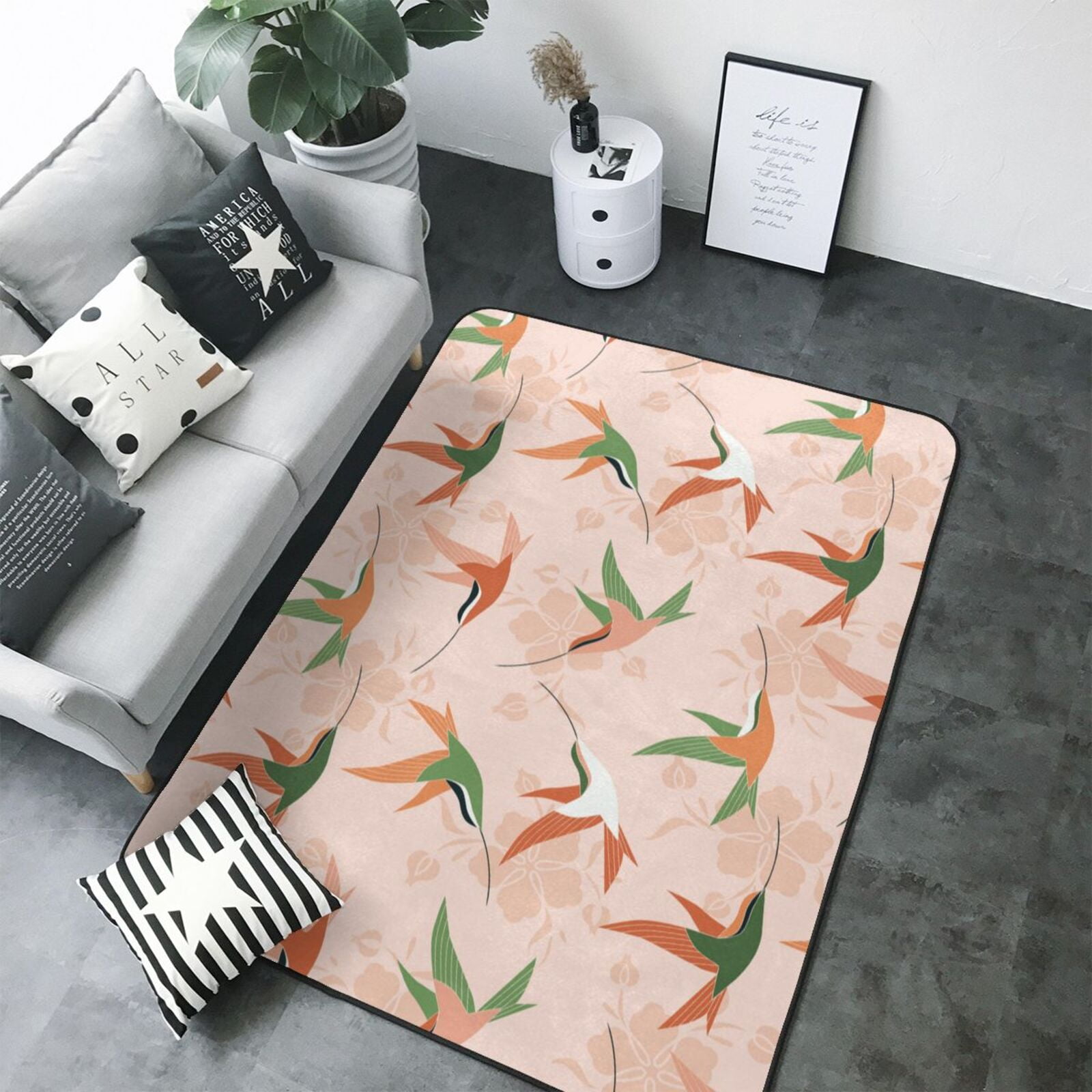 Simple Hummingbird Floral Print Area Rugs for Living Room Bedroom, 5x7 ...