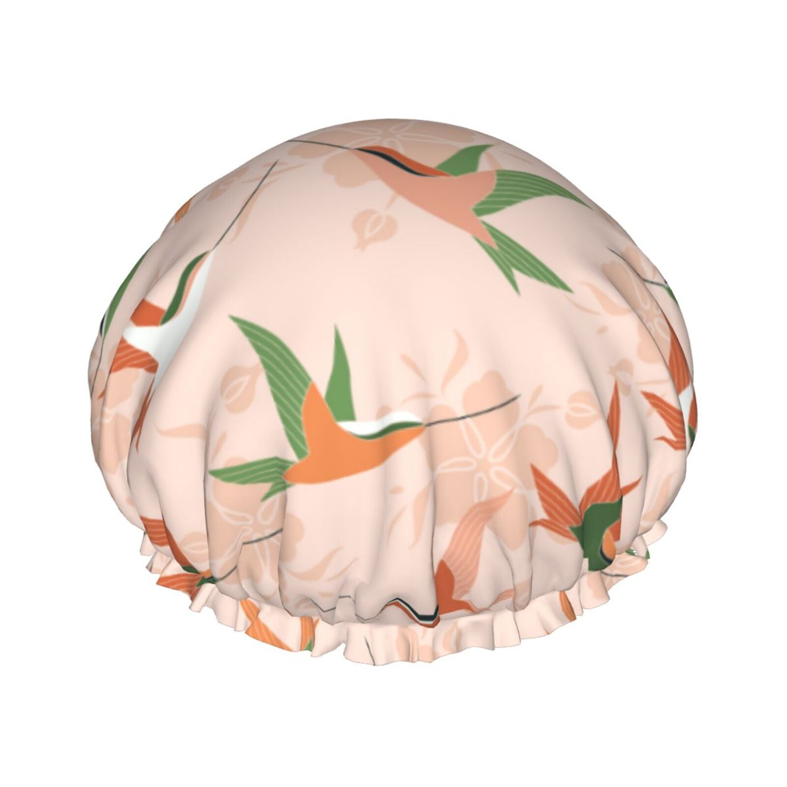 Simple Hummingbird Floral Print Shower Cap, Reusable Bath Hair Hat for ...