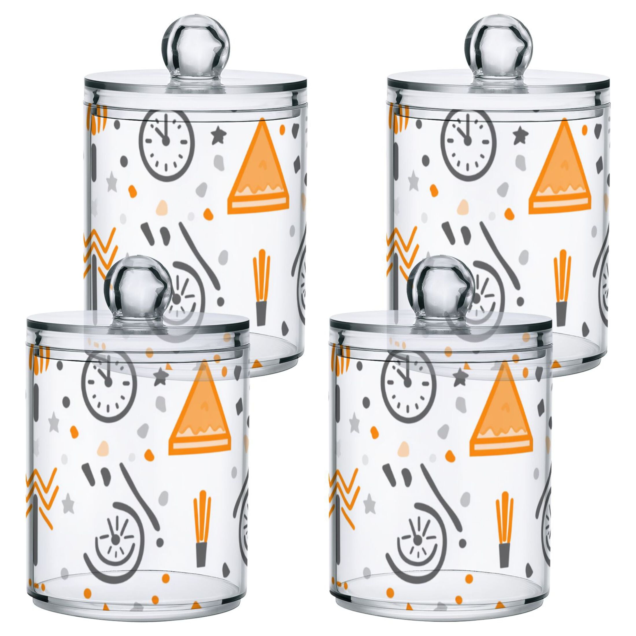 Simple Icons Pattern Bathroom Canisters Set of 4 Translucent Plastic ...