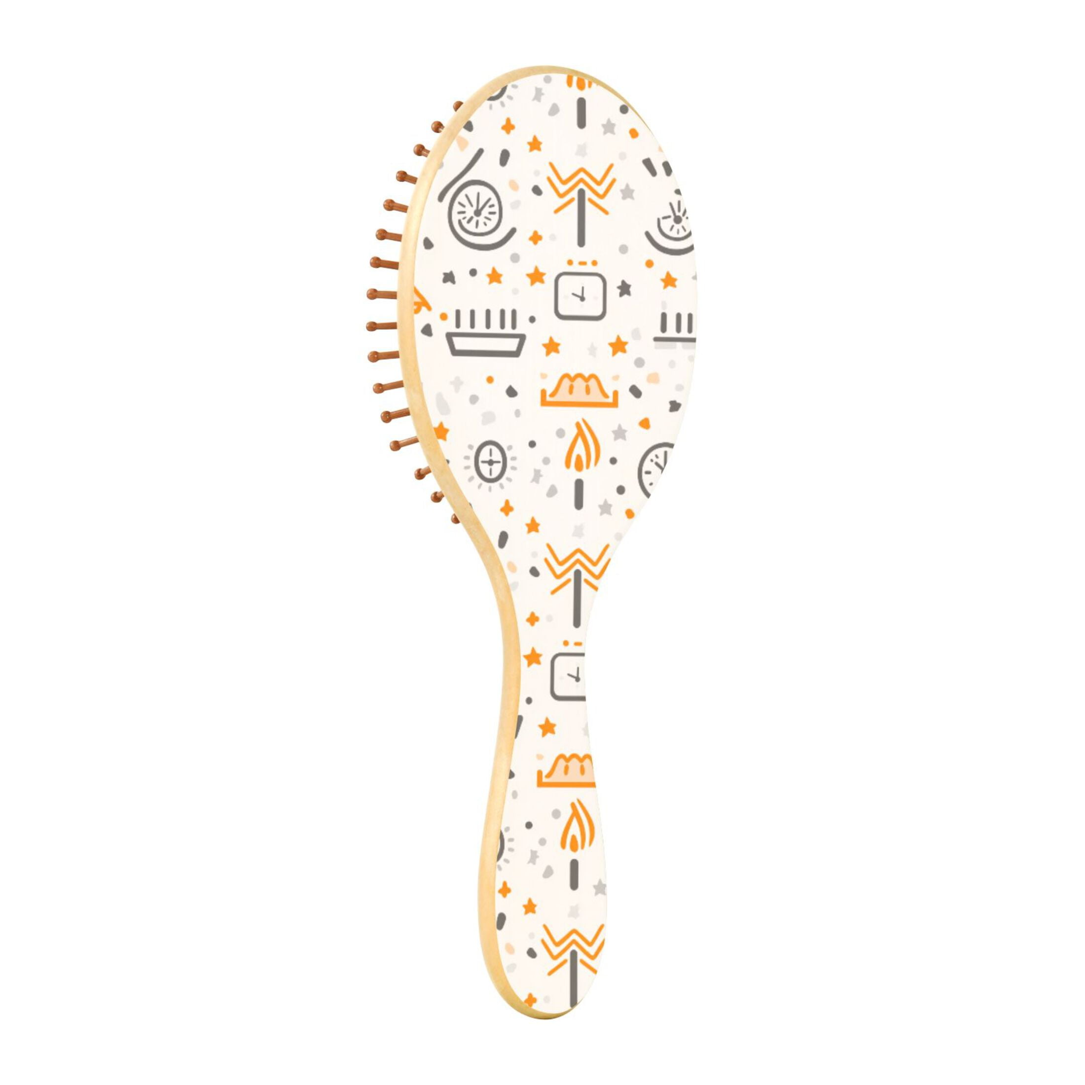 Simple Icons Pattern Natural Wooden Hair Brush with Cushion for Gentle ...