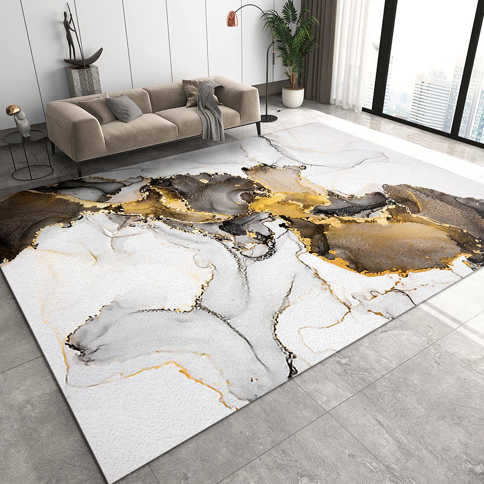 Simple Imitation White Marble Area Rug Abstract Fluid Ink Art Outdoor ...