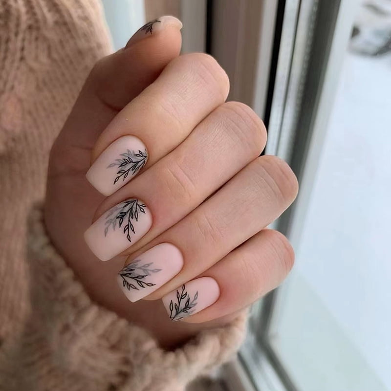 Simple Ins Style Leaves Silhouette European Square Nail Sticker Retro ...