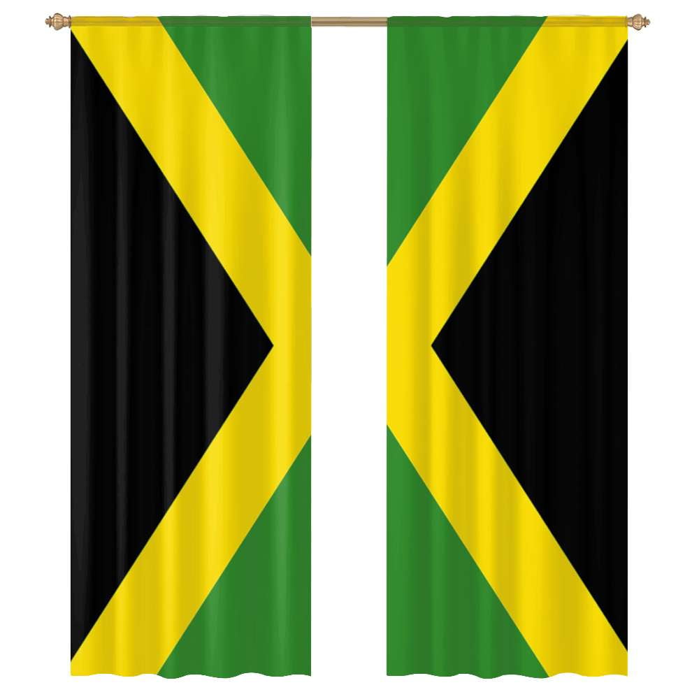 Simple Jamaican Flag Tulle Curtains For Living Room Chiffon Sheer Voile ...