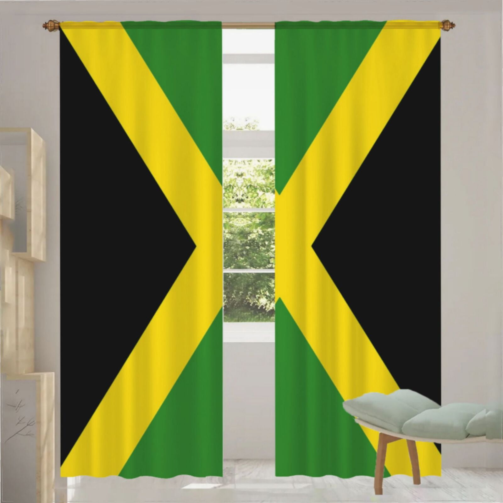 Simple Jamaican Flag Window Tulle Curtains for Living Room Kitchen ...