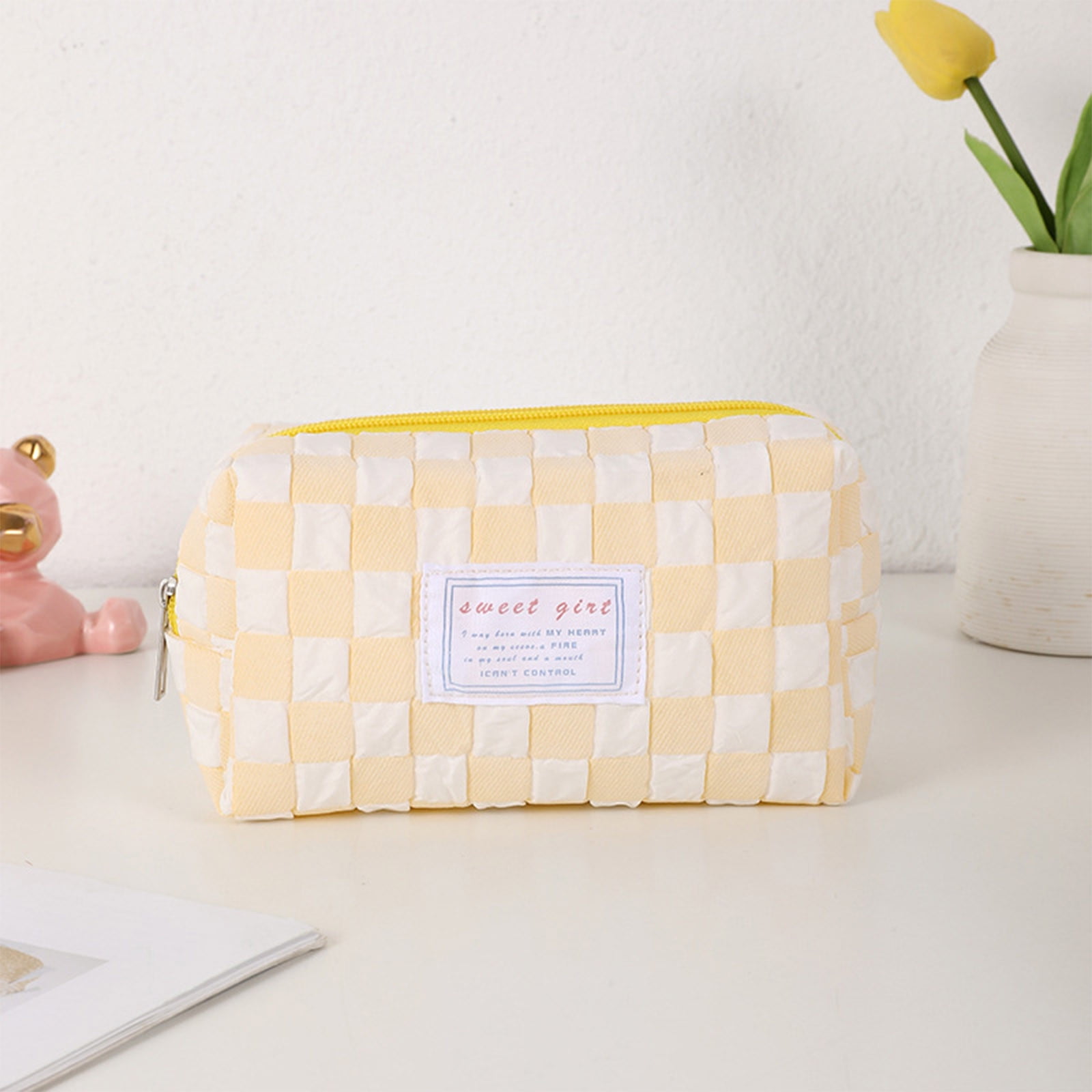 Simple Japanese Checkerboard Frame Pencil Bag, Large Capacity ...