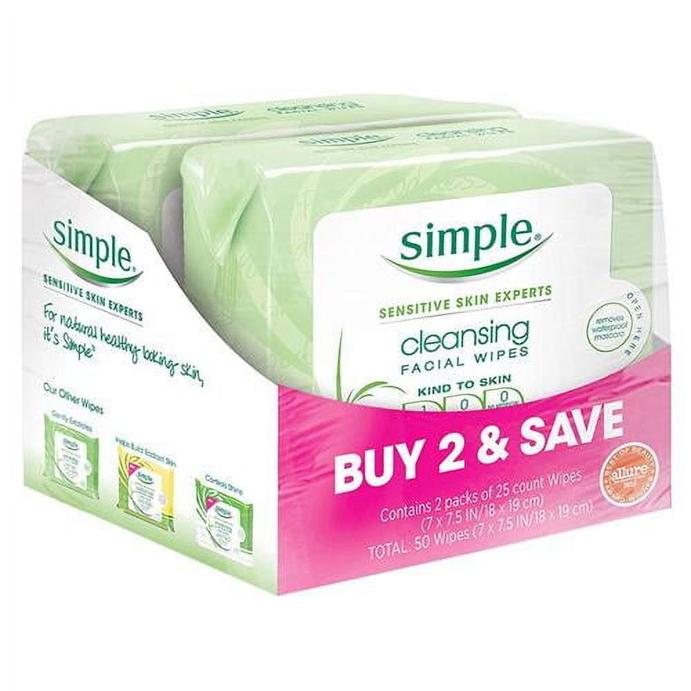 Simple Kind To Skin Facial Wipes, Cleansing 25 Ct, Twin Pack Packaging ...