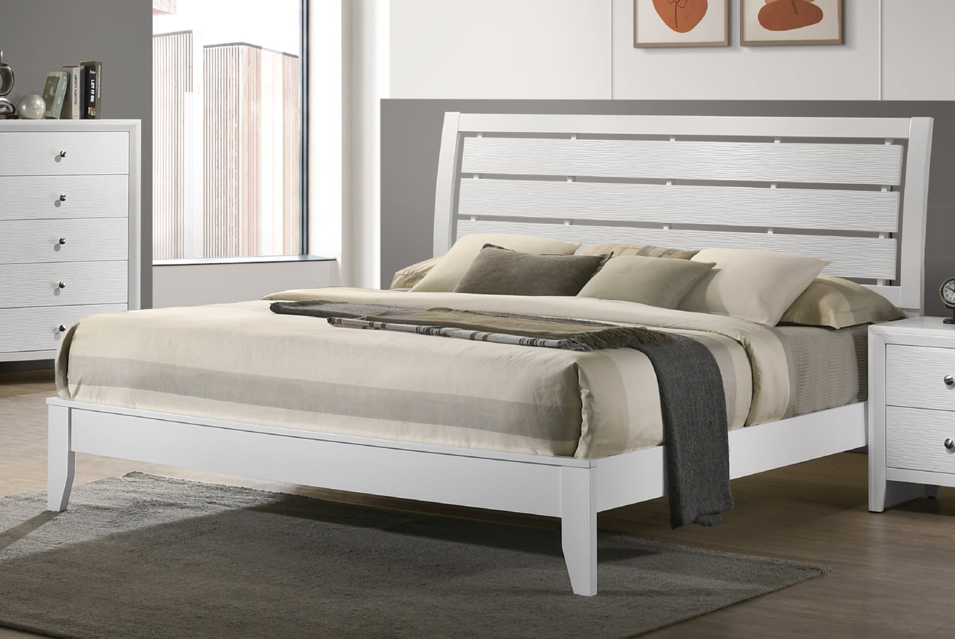 Simple King Size Bed, Classic Platform Bed with Softly Curved Headboard ...