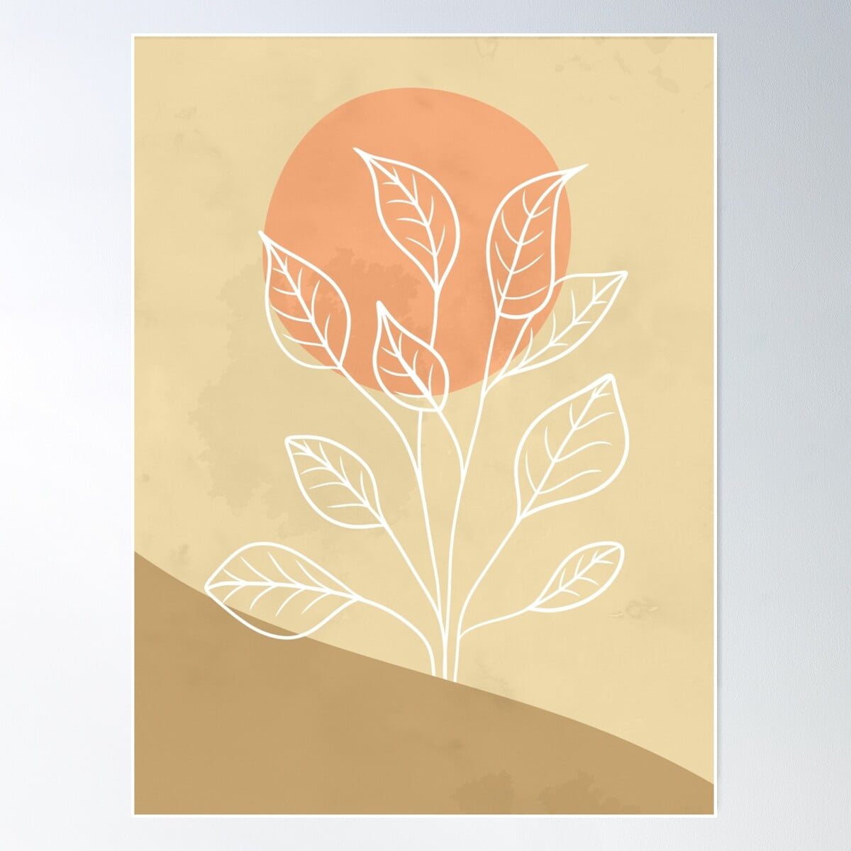 Simple Landscape Art With A Leafy Plant And A Sun In Light Colors ...