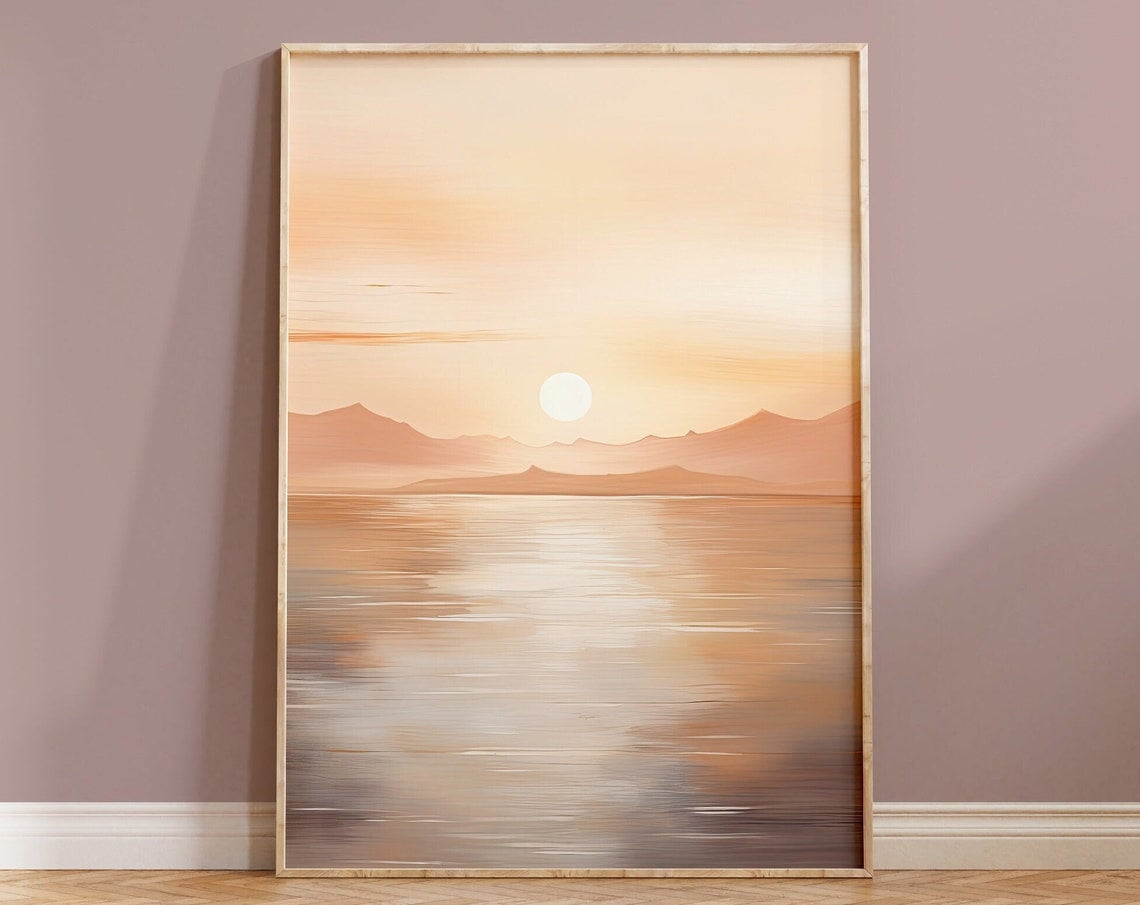Simple Landscape Painting Sunset Print Wall Art Contemporary ...