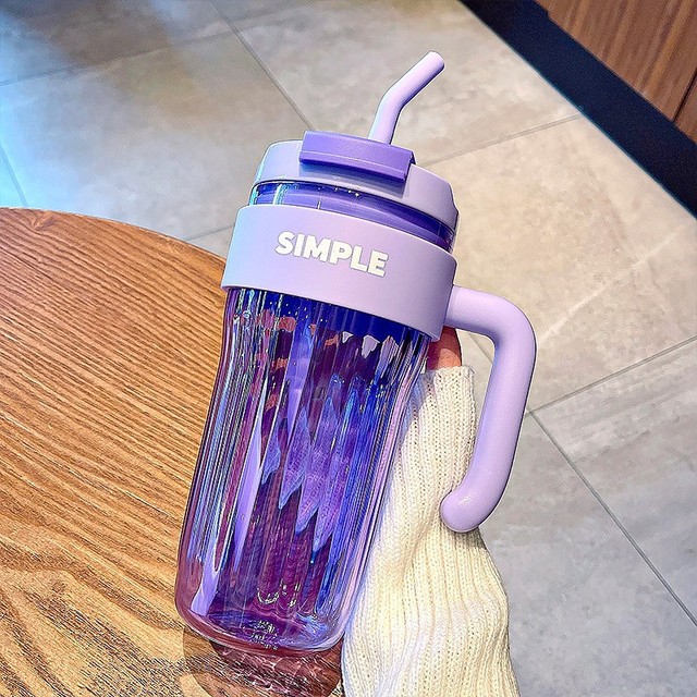 Simple Large Capacity Handy Plastic Cup Girl Office Mug Handle Straw ...