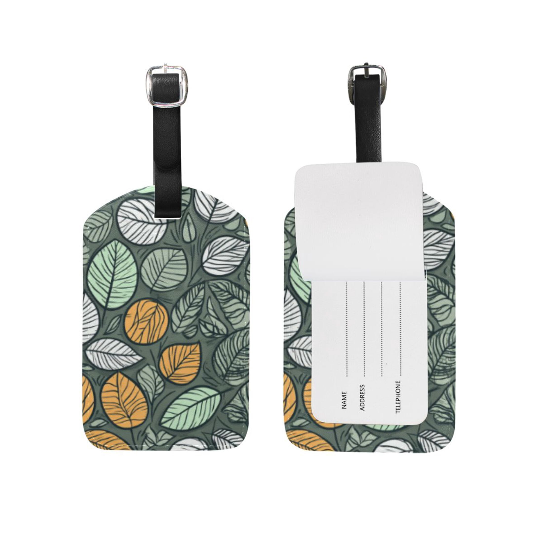 Simple Leaves Luggage Tags PU Leather Name ID Labels for Suitcase ...