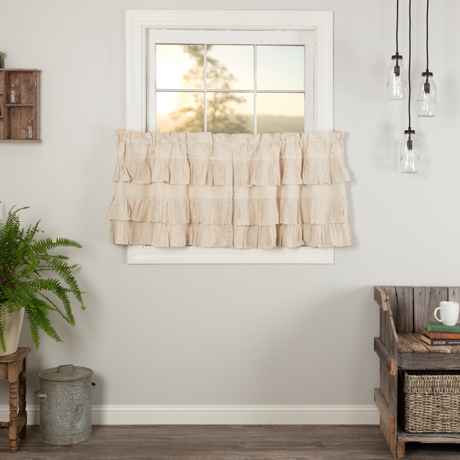 VHC Brands Simple Life Flax Natural Country Farmhouse Kitchen Window ...