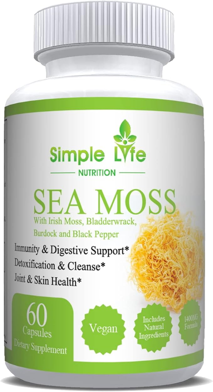 Simple Life Nutrition Organic Irish Sea Moss 1400MG Capsules- Burdock ...