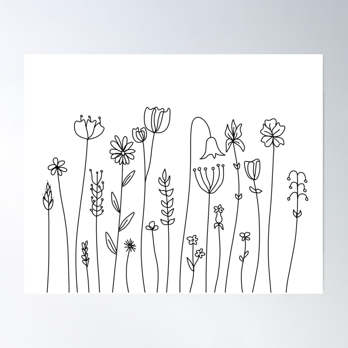 Simple Line Art Drawings Of Flowers In Black And White Poster Wall Art ...