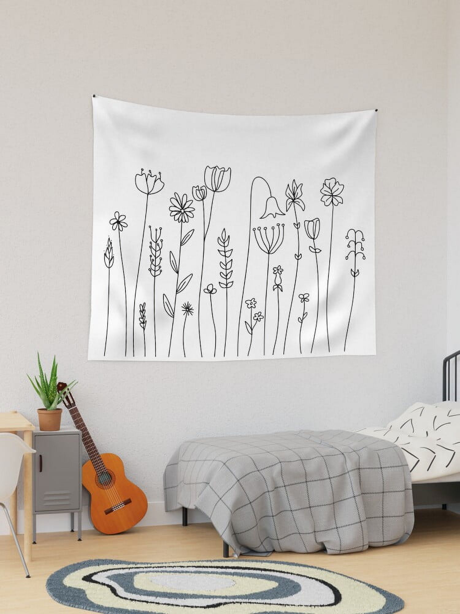 Simple Line Art Drawings of Flowers in Black and White Tapestry ...