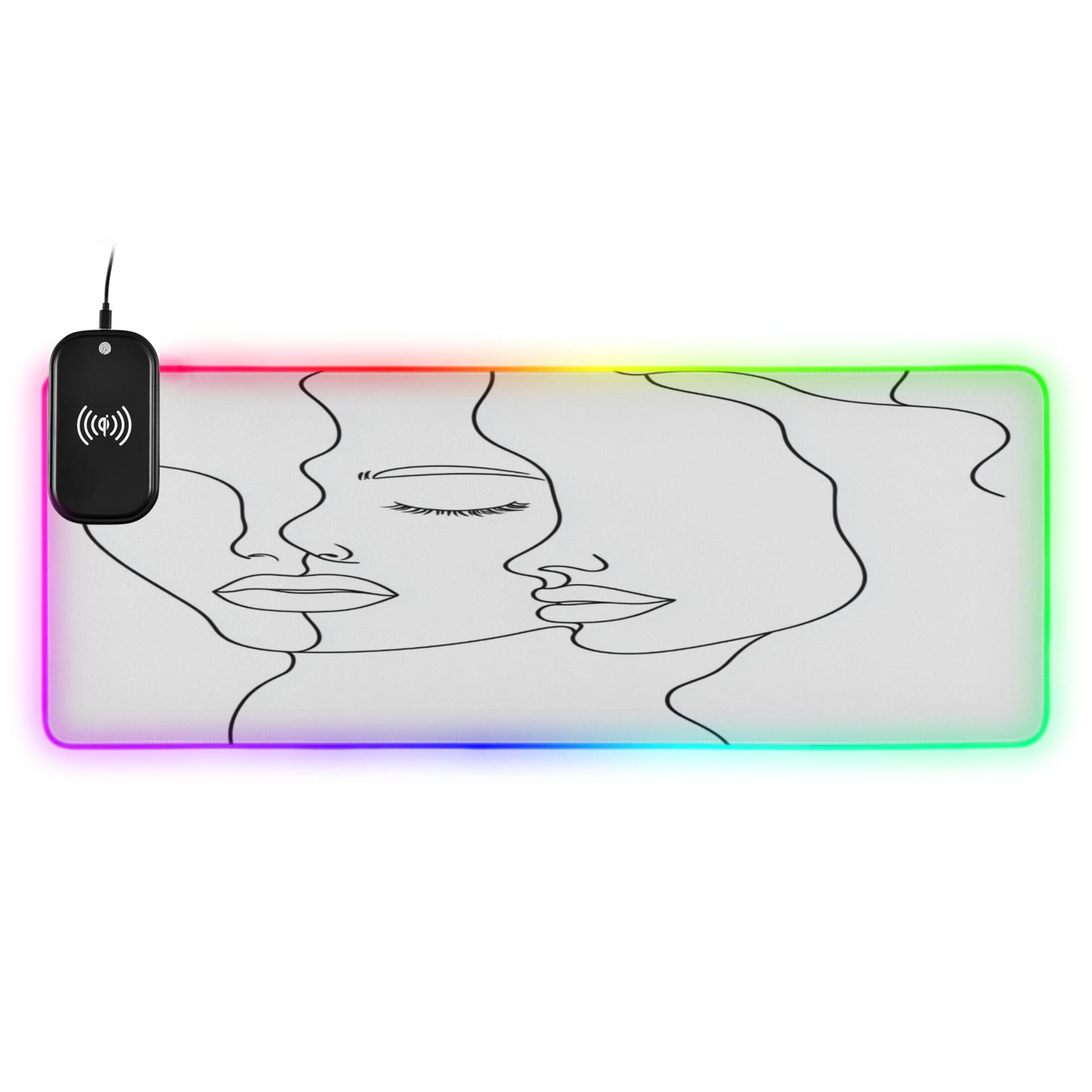 Simple Line Drawing Face Large RGB Gaming Mouse Pad with Fast Wireless ...