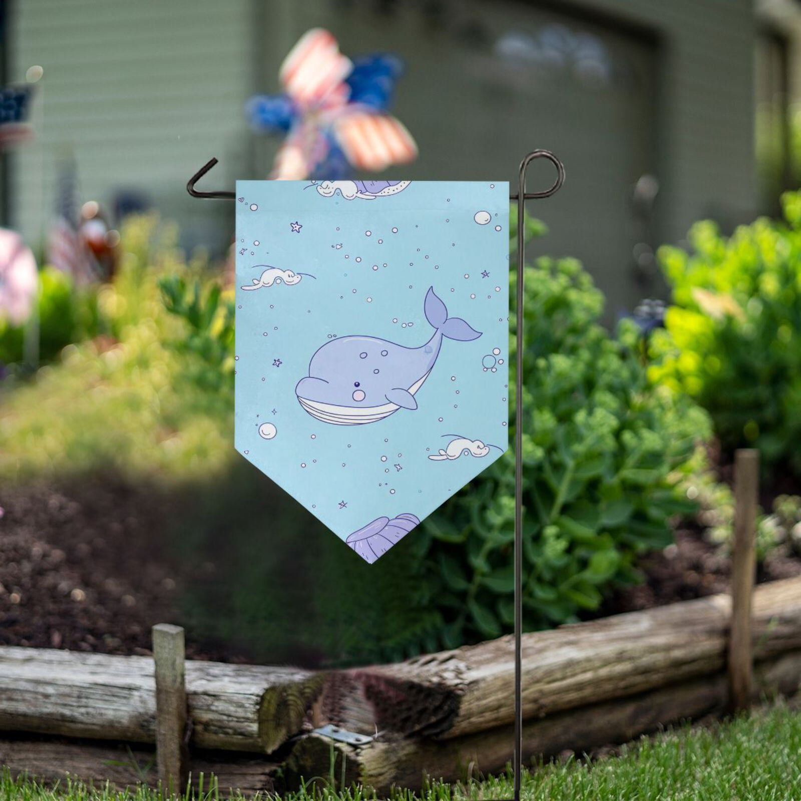Simple Line Whale Garden Flag 18" x 12.5" Double Sided Yard Lawn ...