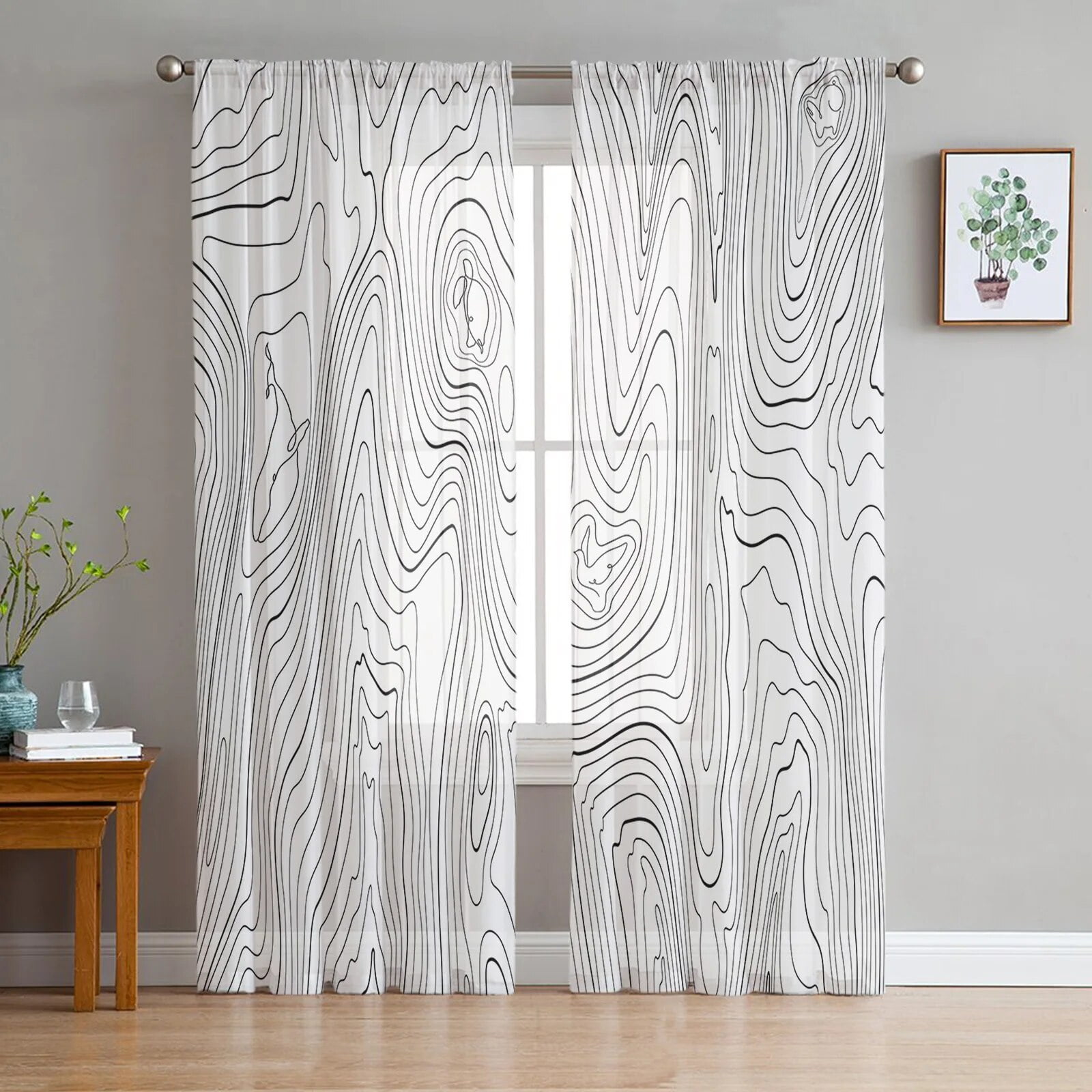 Simple Lines And Abstract Mountains Tulle Curtains for Living Room ...