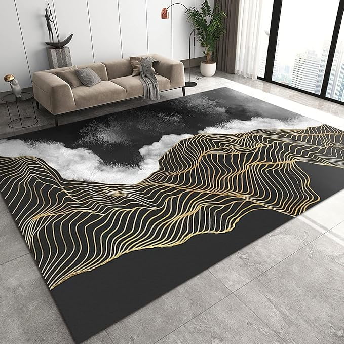 Simple Lines Area Rug, Black White Washable Rug, Indoor Outdoor Rug ...