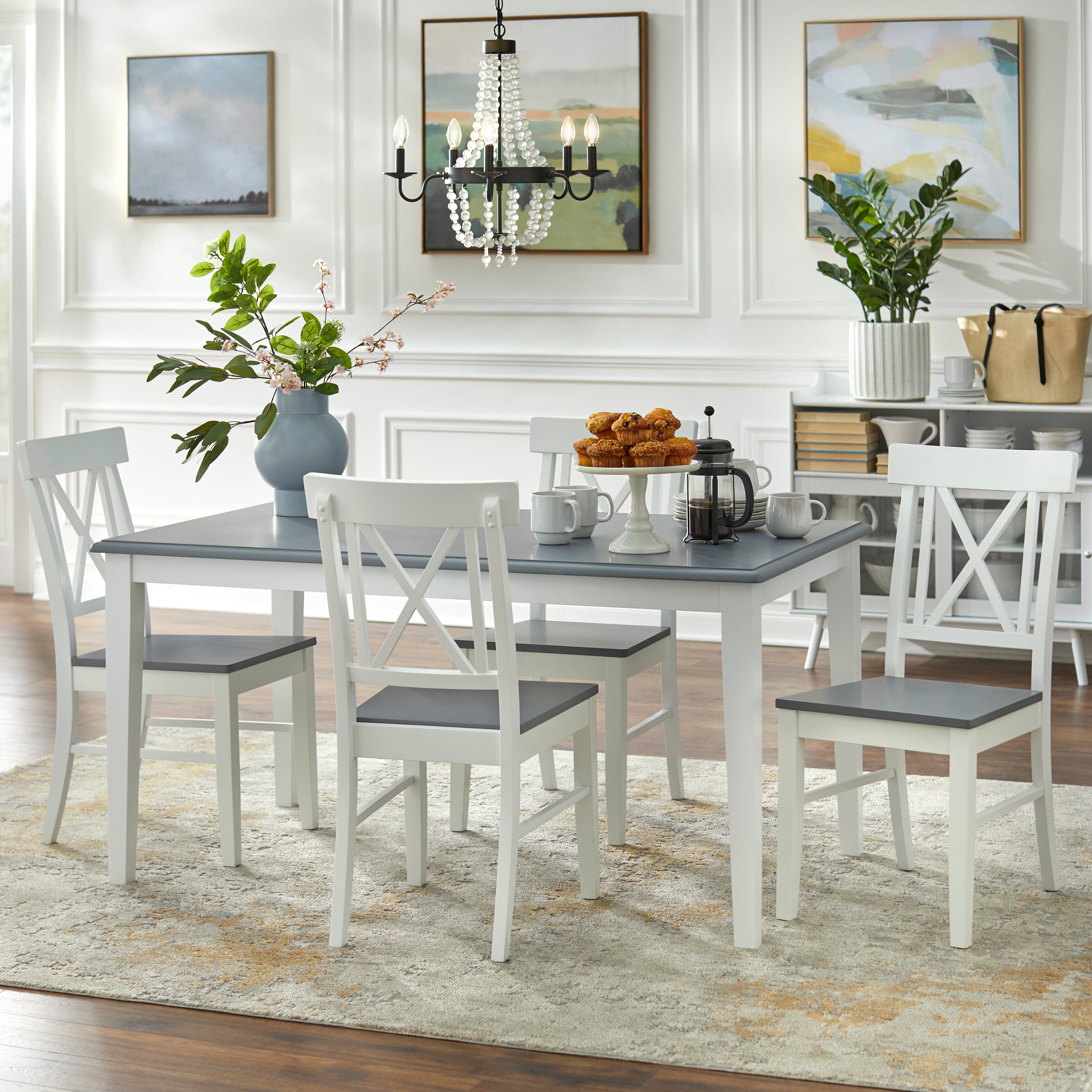 Simple Living Eugenia 5-piece Farmhouse Dining Set White/Grey - Walmart.com