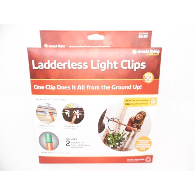 Simple Living Ladderless Light Clips 50ct Includes 2 Adapters Gutters ...