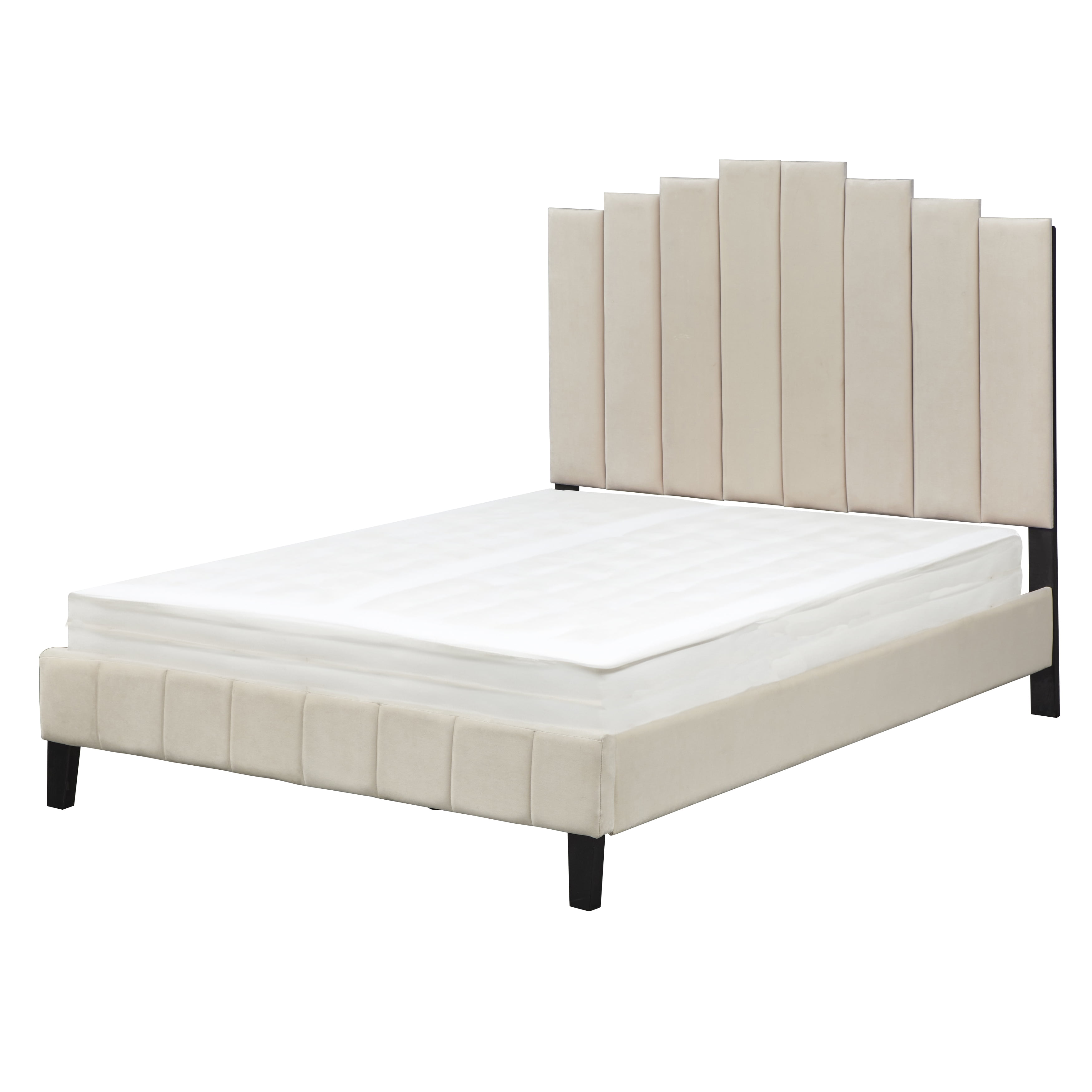 Free Shipping! TMS Deco King Velvet Panel Bed, Cream Upholstery with ...