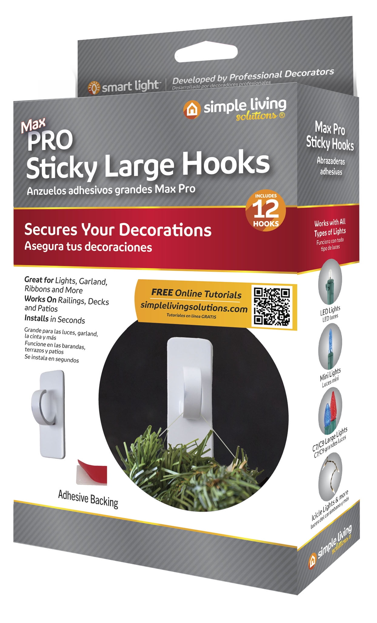 Simple Living Large Sticky Clip Hooks for Hanging Christmas Decorations ...