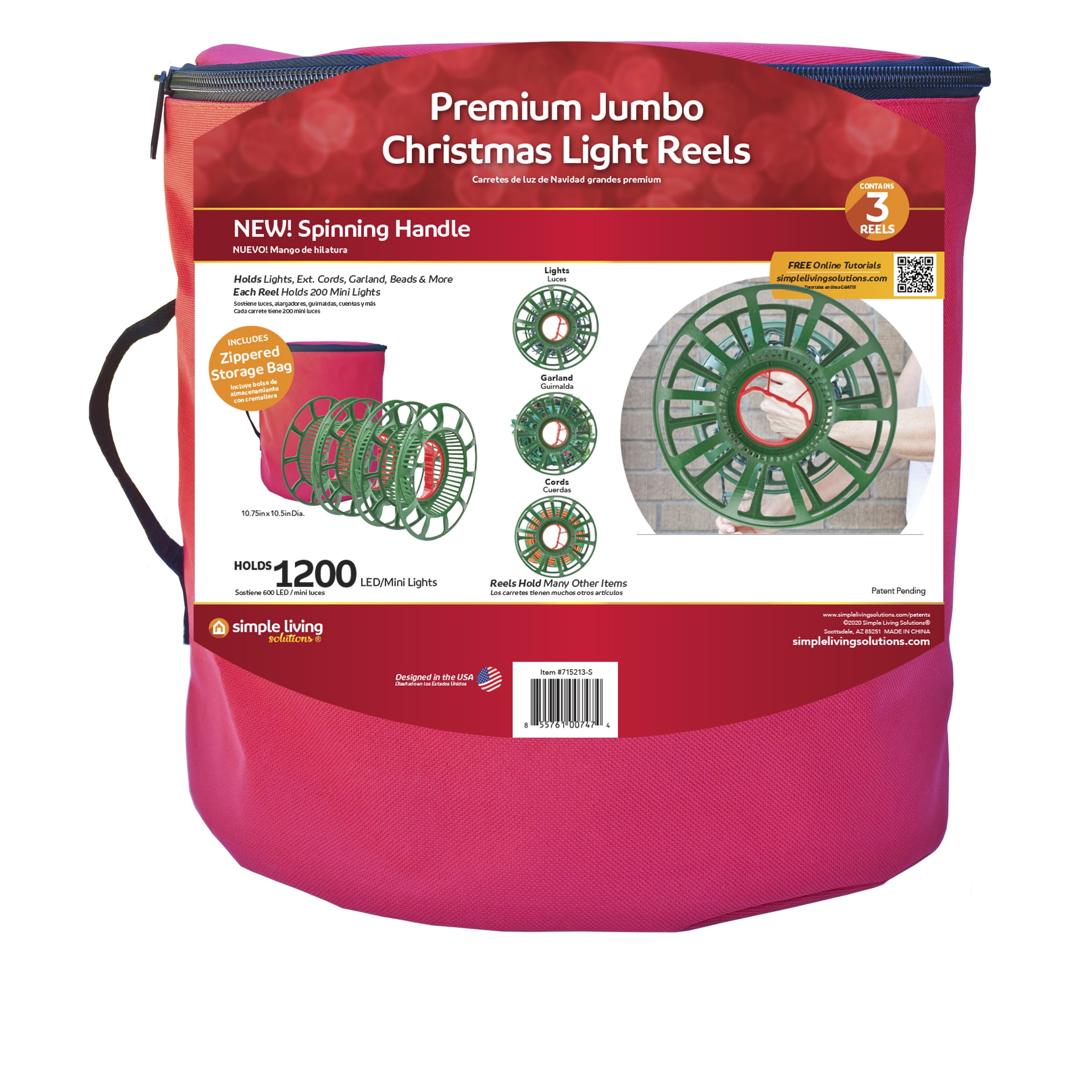 Simple Living Jumbo Christmas Light Reels with Storage Bag - 12.5 ...