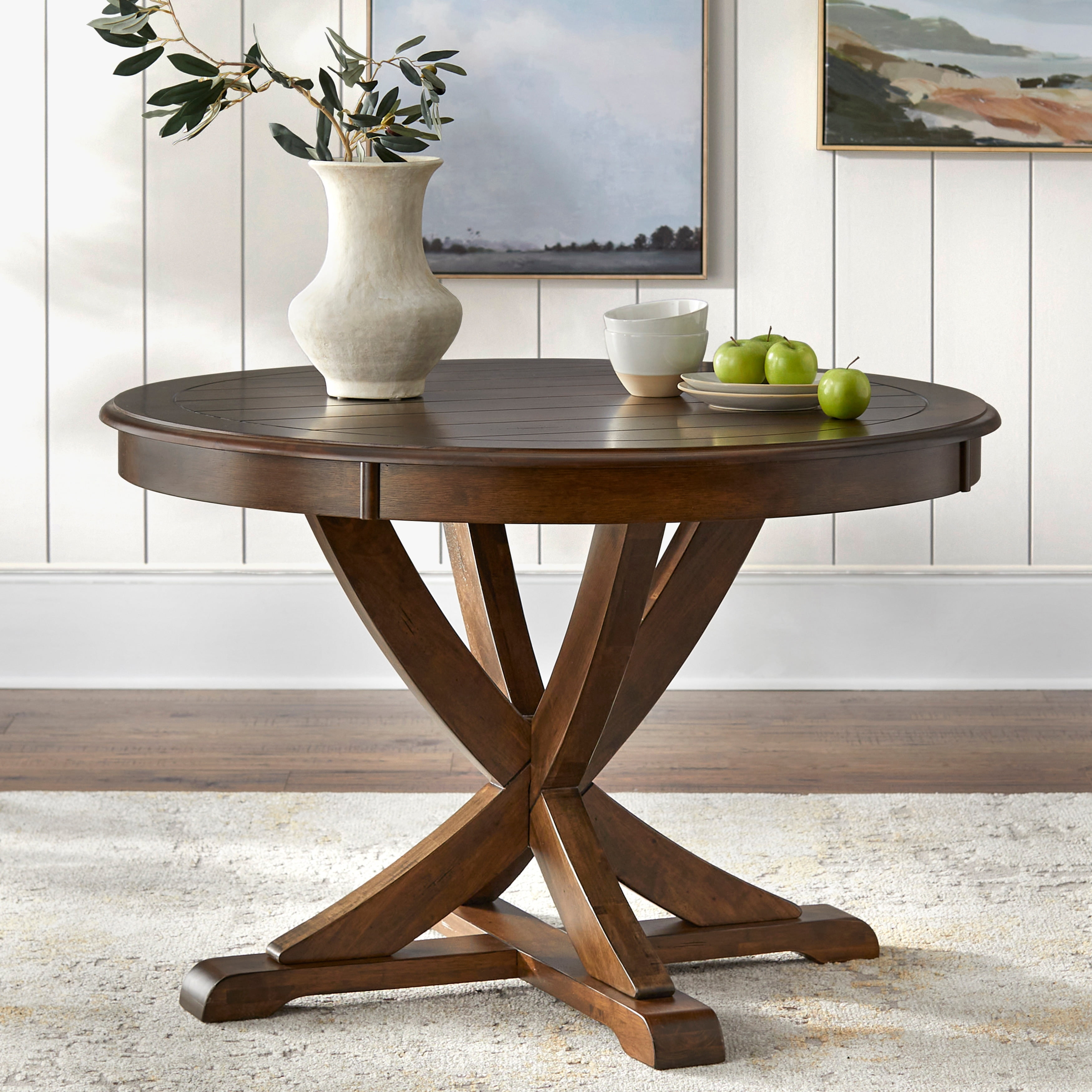 Simple Living Vintner Round Country-style Dining Table Oak Distressed ...