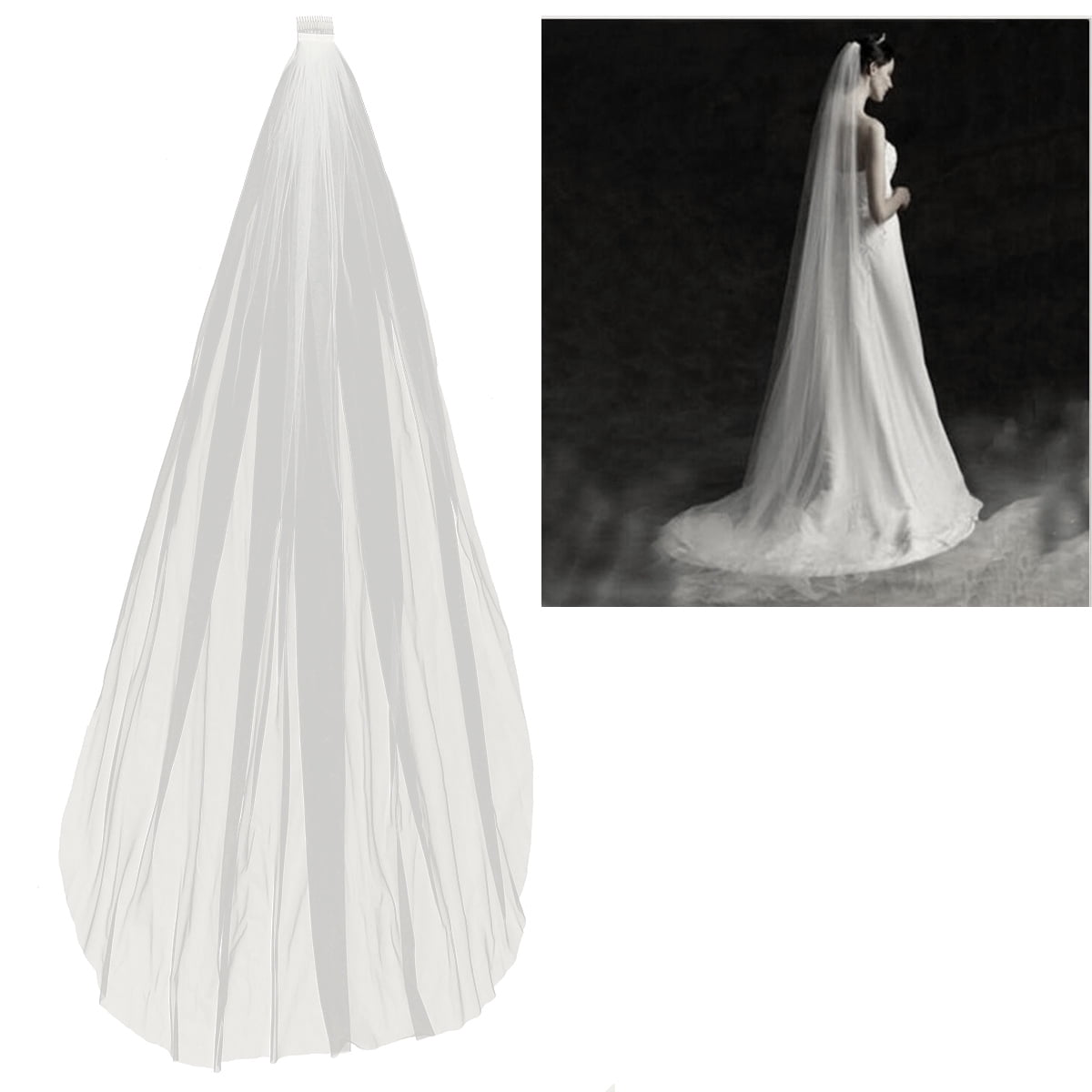 Simple Long Elegant Single Layer Wedding Veil Bridal Veils with Comb ...