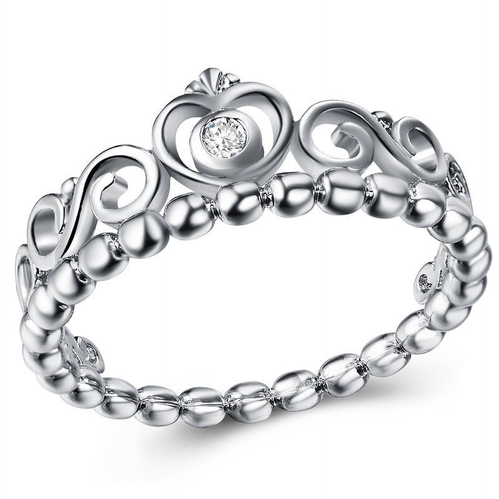 Womens Crown Ring Copper Plated Silver Ring with Sparkling Zircon ...