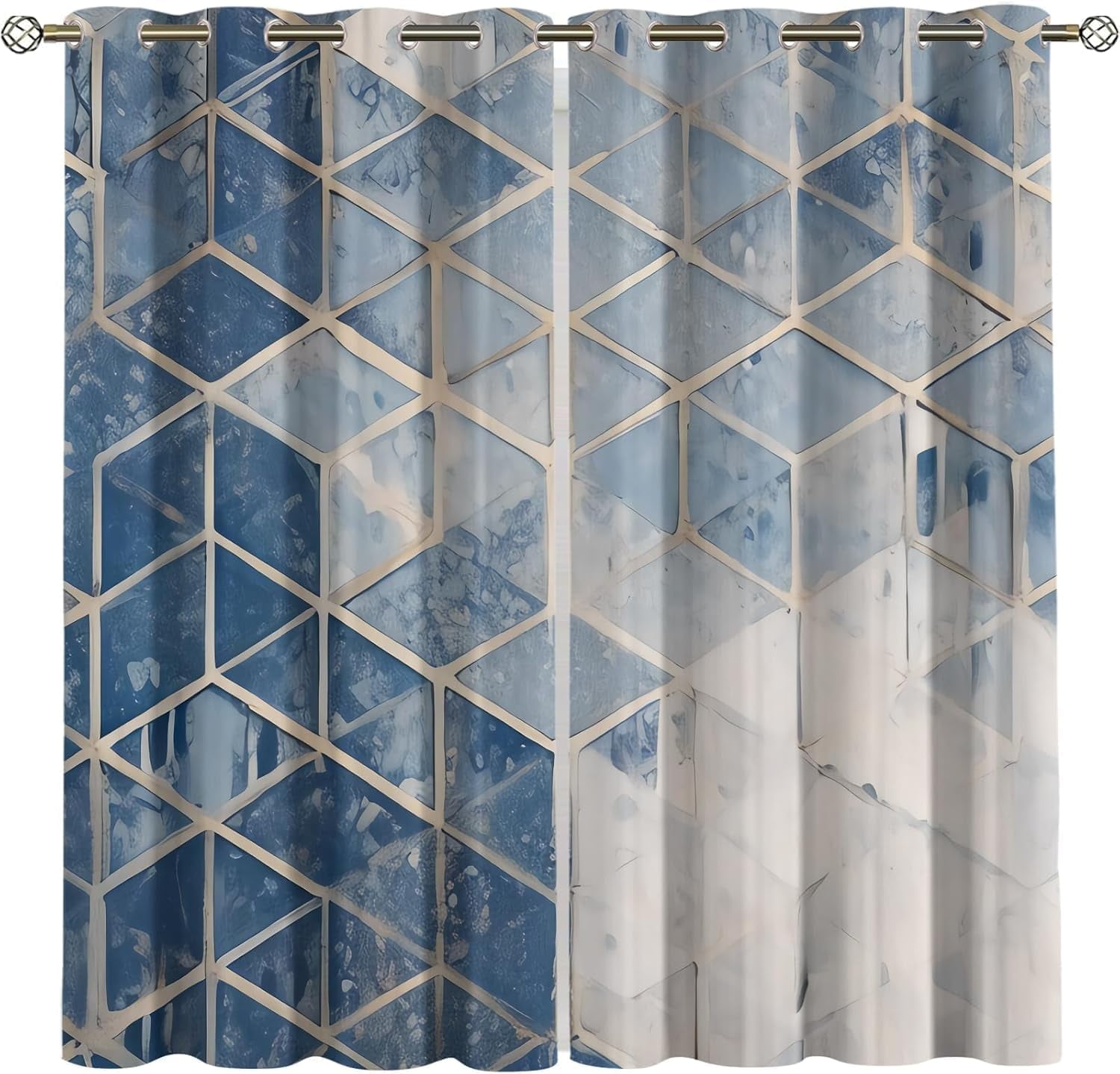 Simple Marble Blackout Curtains For Bedroom/Living Room, Geometric Rhombus 3D Printed Drapes ...