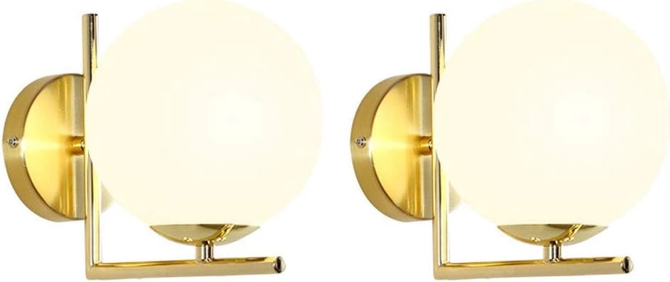 Simple Metal Wall Light White Glass Globe Lampshade Wall Lamp, Modern ...
