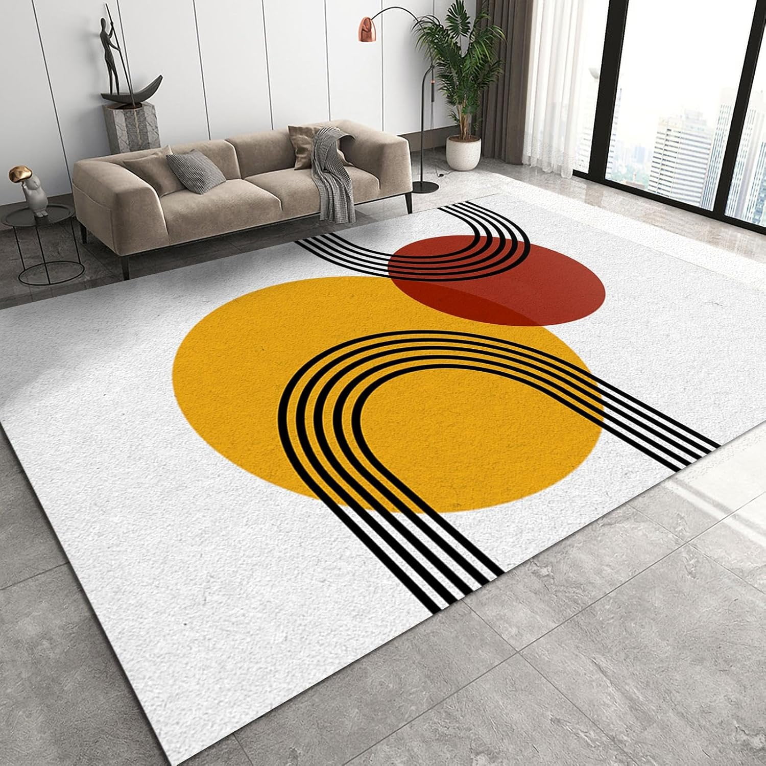 Simple Mid Century Arch Area Rugs, Boho Geometry Yellow Brick Red ...