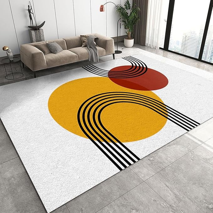 Simple Mid Century Arch Geometry Kids Rugs, Boho Yellow Brick Red ...