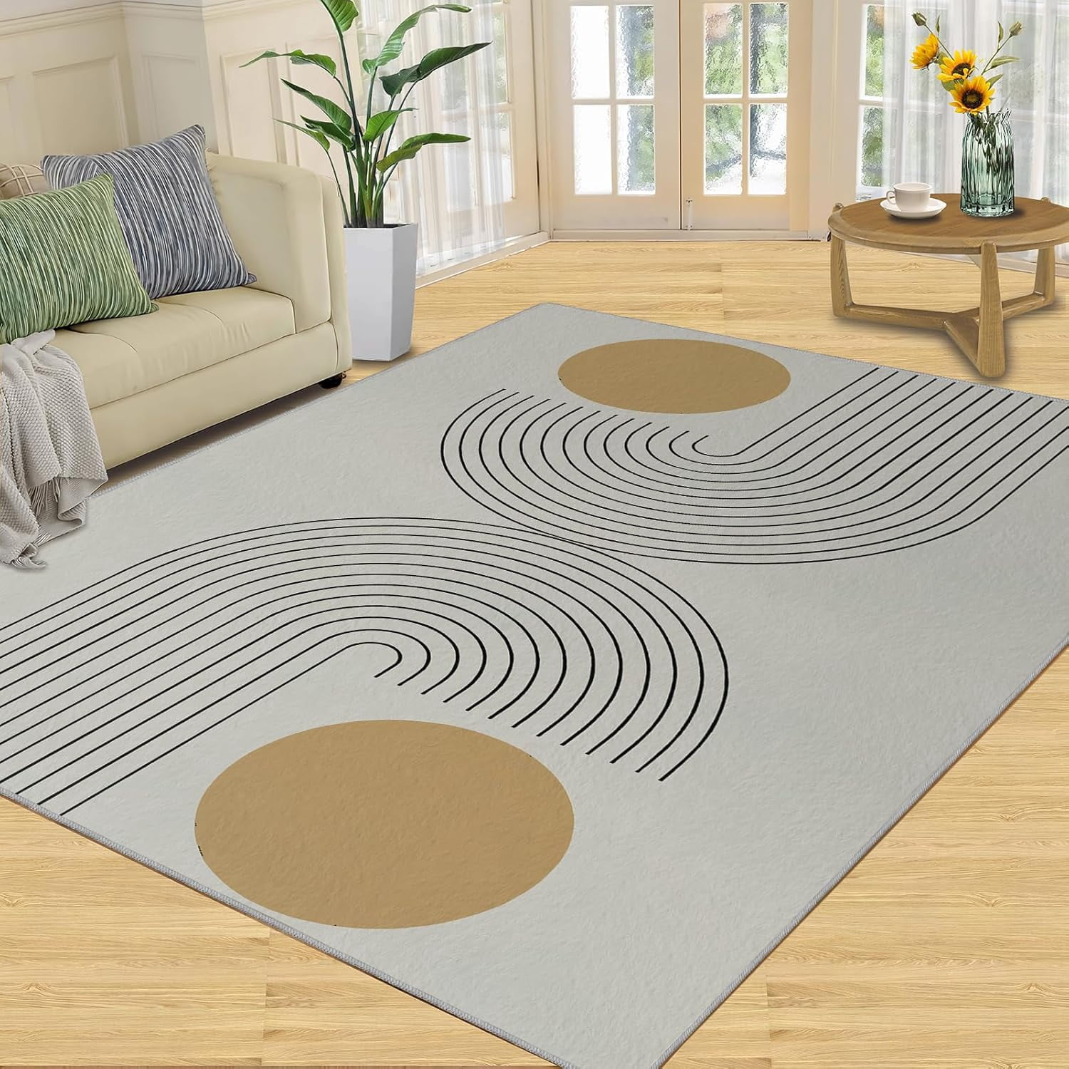 Simple, Mid-Century Boho Rugs for Living Room, Low Pile Rug Easy Clean ...