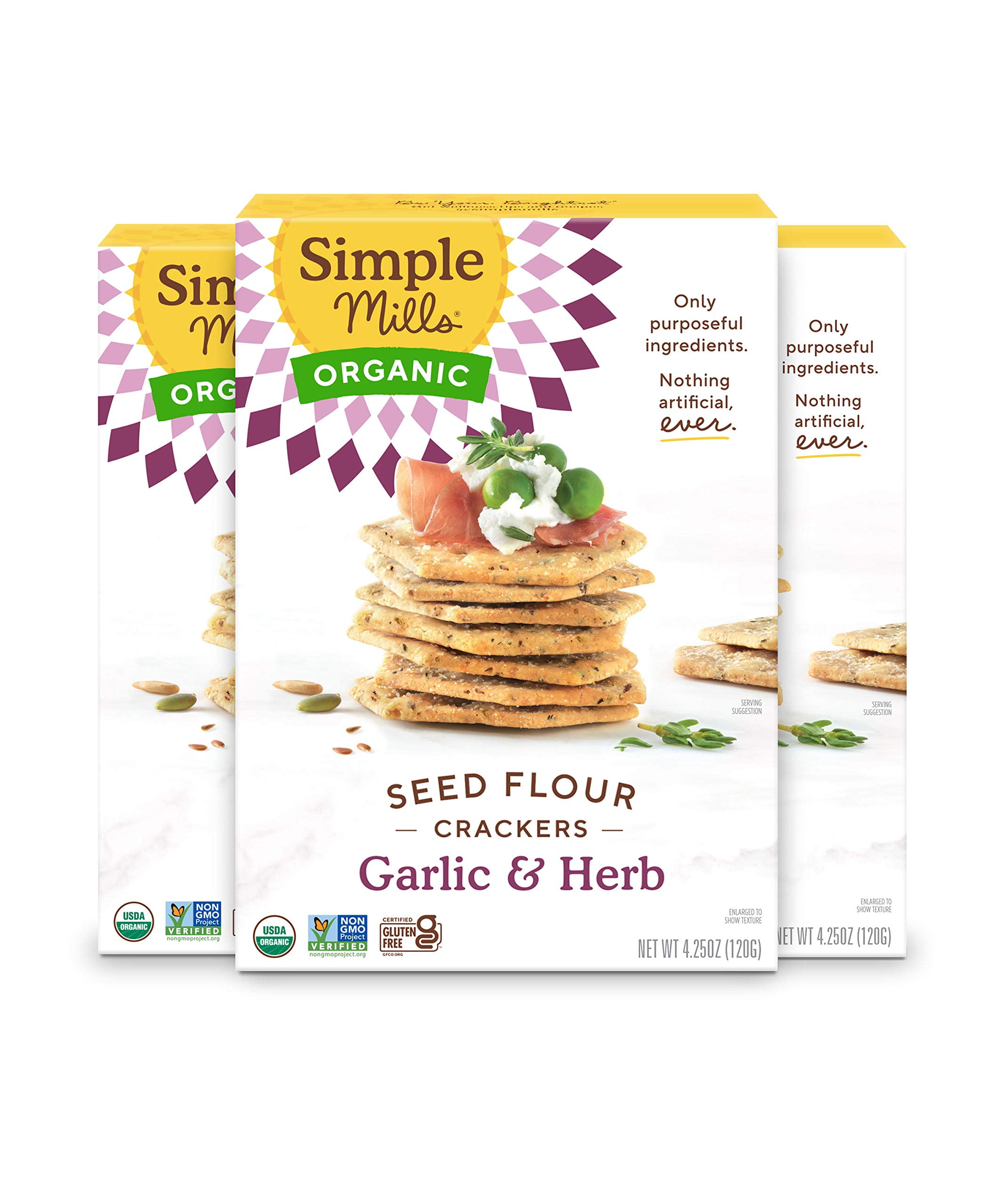 Simple Mills Organic Seed STF9 Crackers, Garlic & Herb - Gluten Free ...