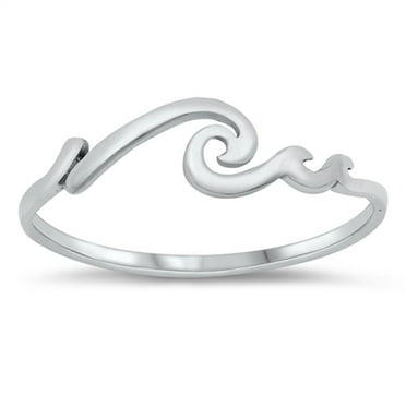Wave Cutout Ocean Sea Thumb Stackable Ring .925 Sterling Silver Band ...