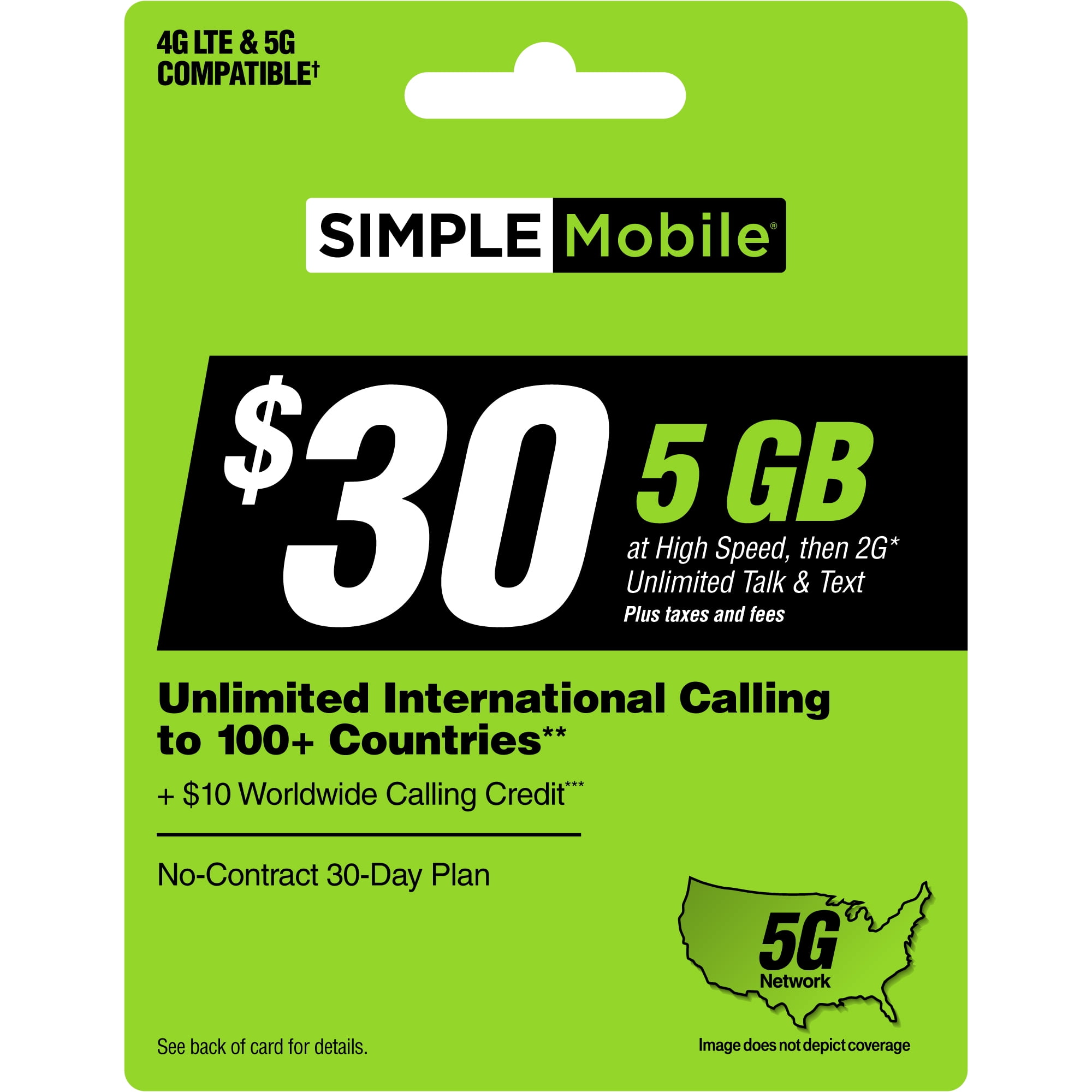 Simple Mobile $30 Unlimited Talk & text 30-Day Prepaid Plan (5GB at ...